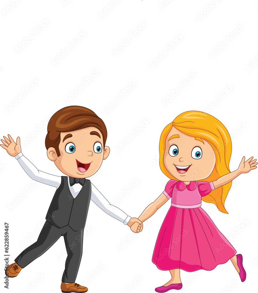 Cartoon little boy and girl dancing Stock Vector | Adobe Stock