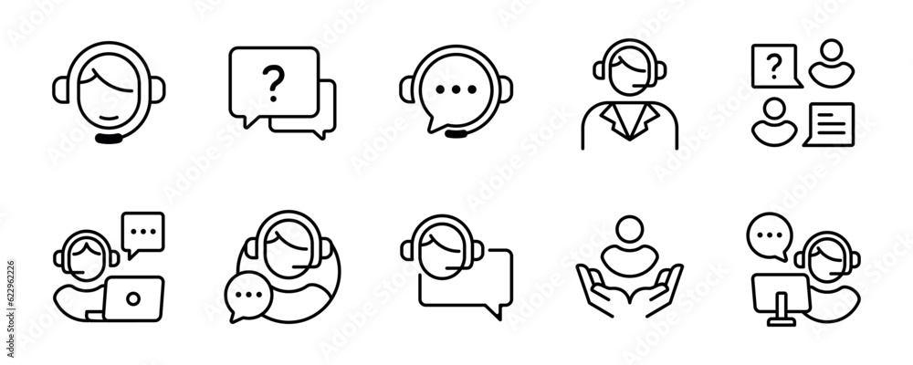 set of online support assistance icon collection vector customers ...