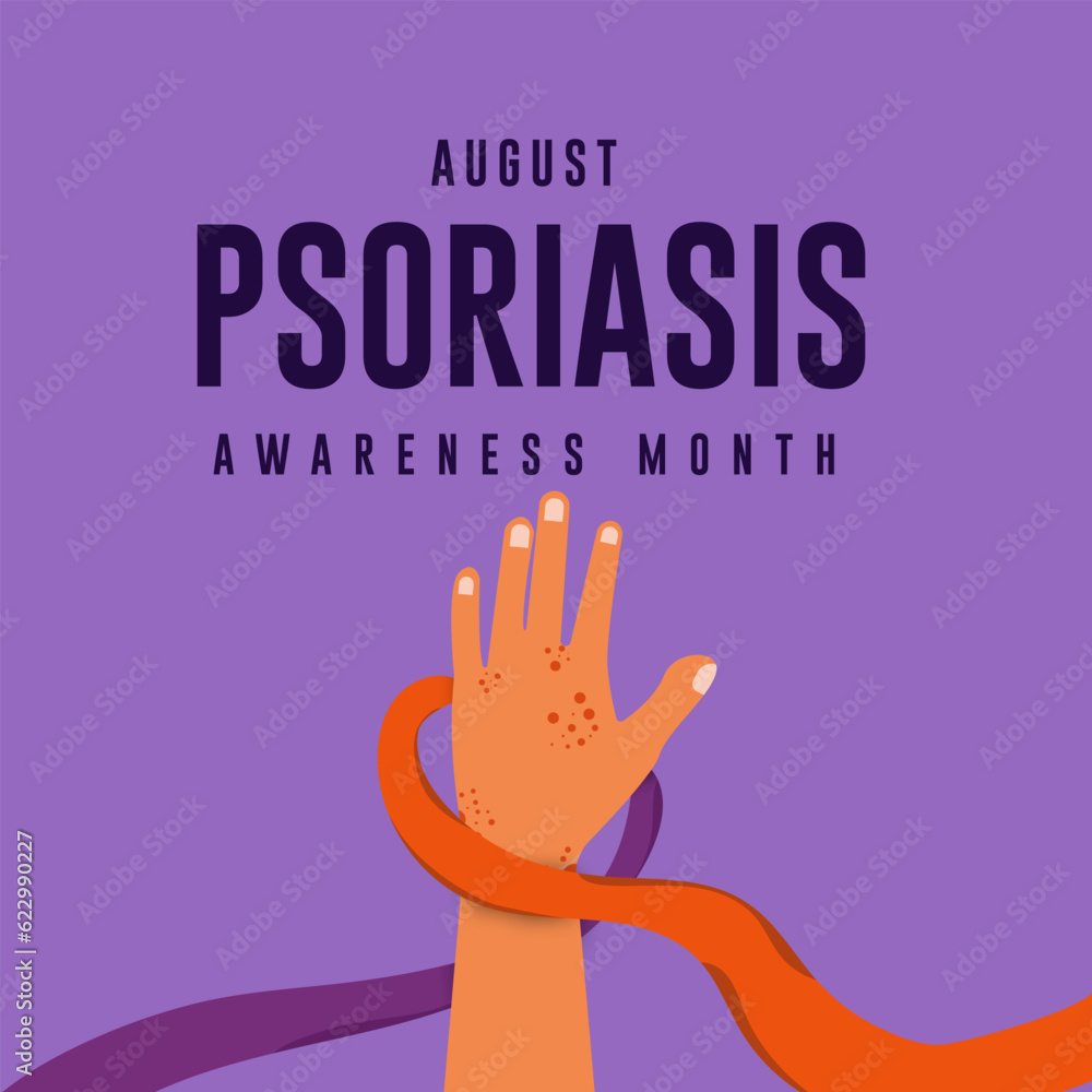 Psoriasis awareness month concept. Orange and purple color ribbons are ...
