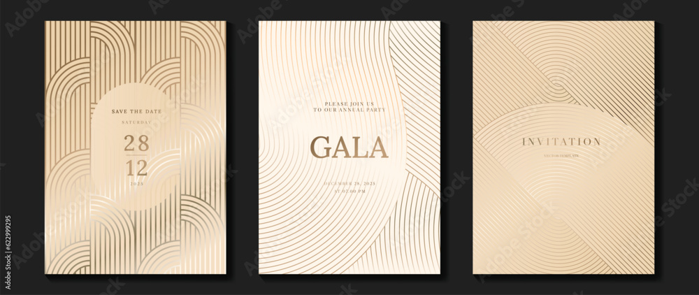 Luxury invitation card background vector. Golden curve elegant, gold ...