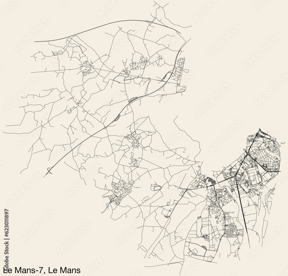 Detailed hand-drawn navigational urban street roads map of the LE MANS ...