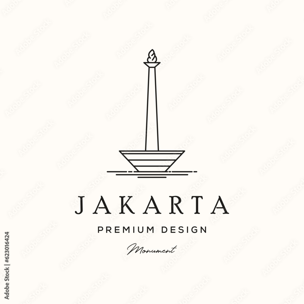 national monument of jakarta indonesia line art logo vector minimalist ...