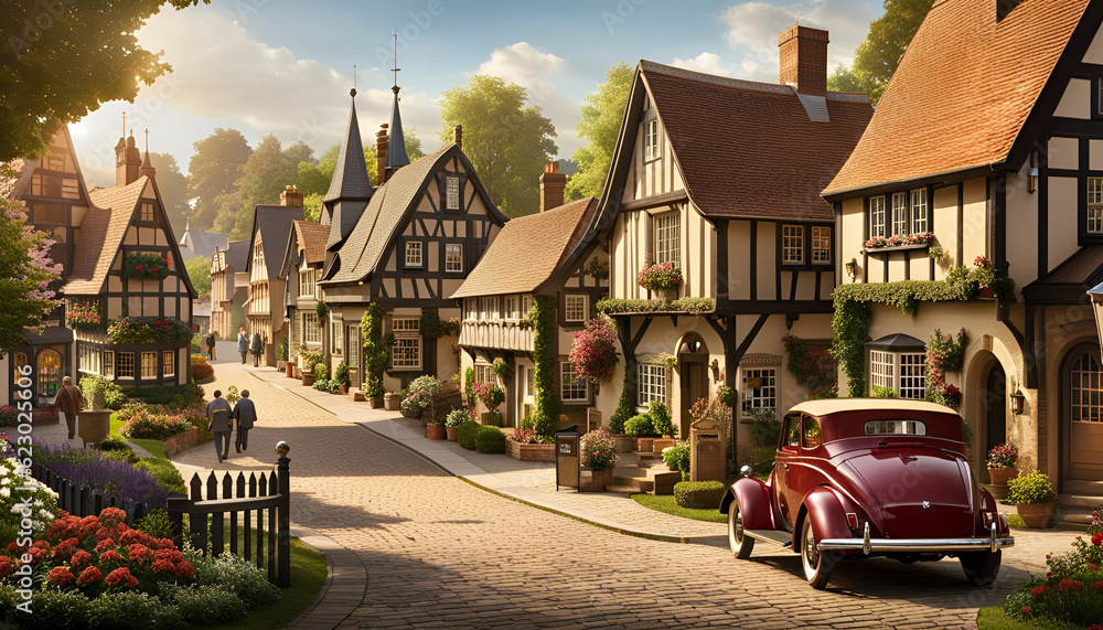 Charming medieval street in old town. Picturesque countryside. Old cozy ...