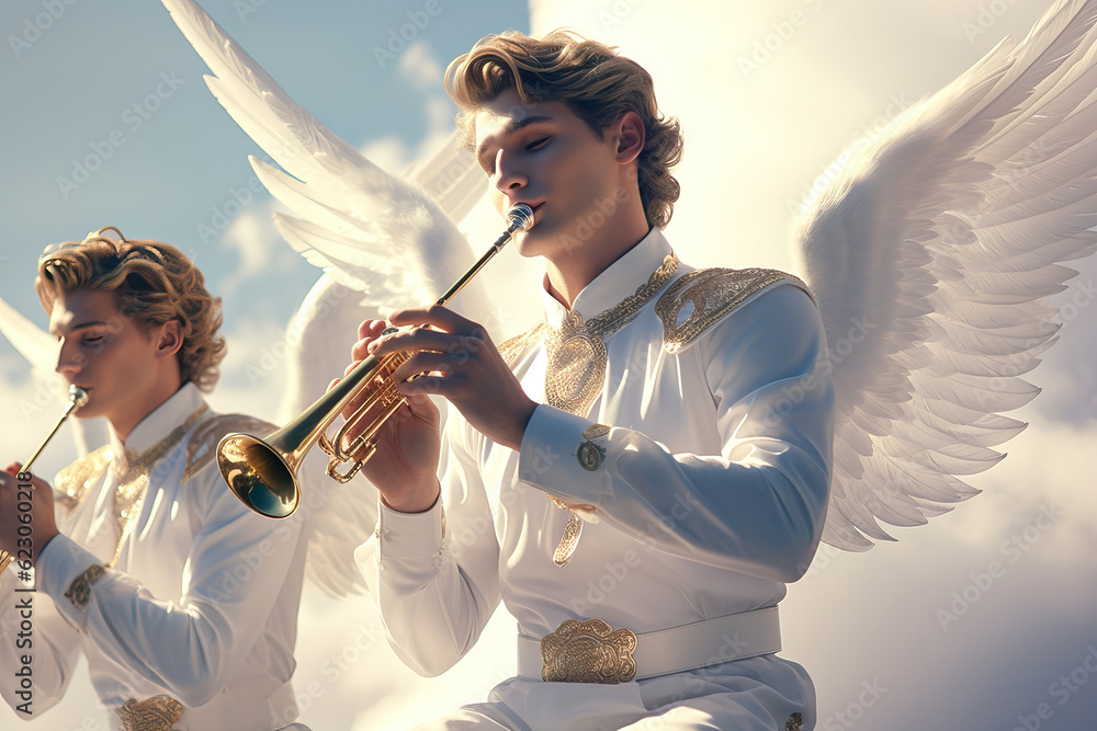 Angels Playing a Trumpet in the Clouds of Heaven Announcing the Gospel ...