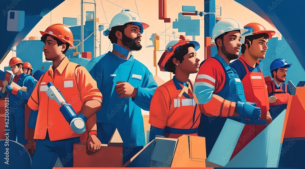 illustration that depicts workers from different professions coming ...
