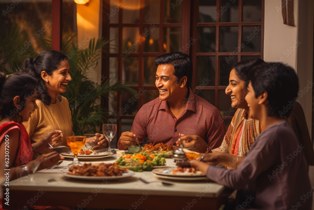 Indian family eating dinner together. Cheerful family spending time ...