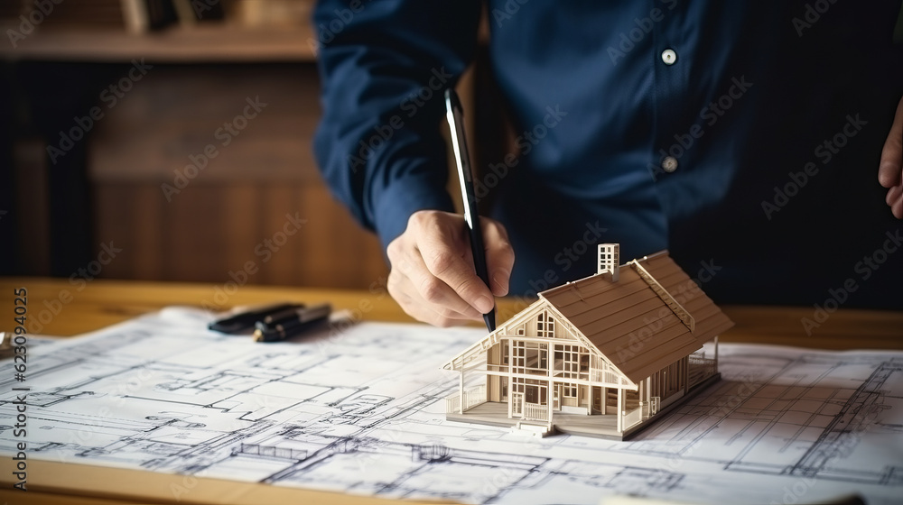 Architect draws a house plan , construction of houses concept ...