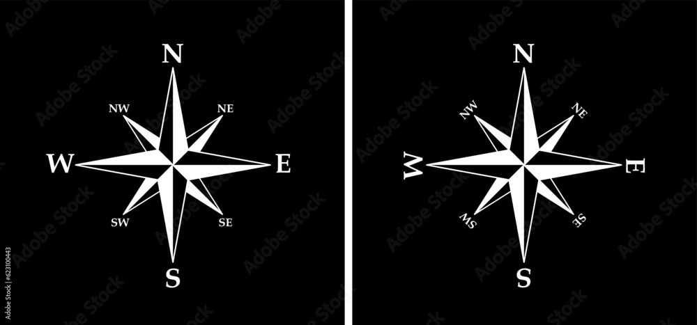 Cartoon magnetic compass, arrow compass icon. Navigational compass with ...