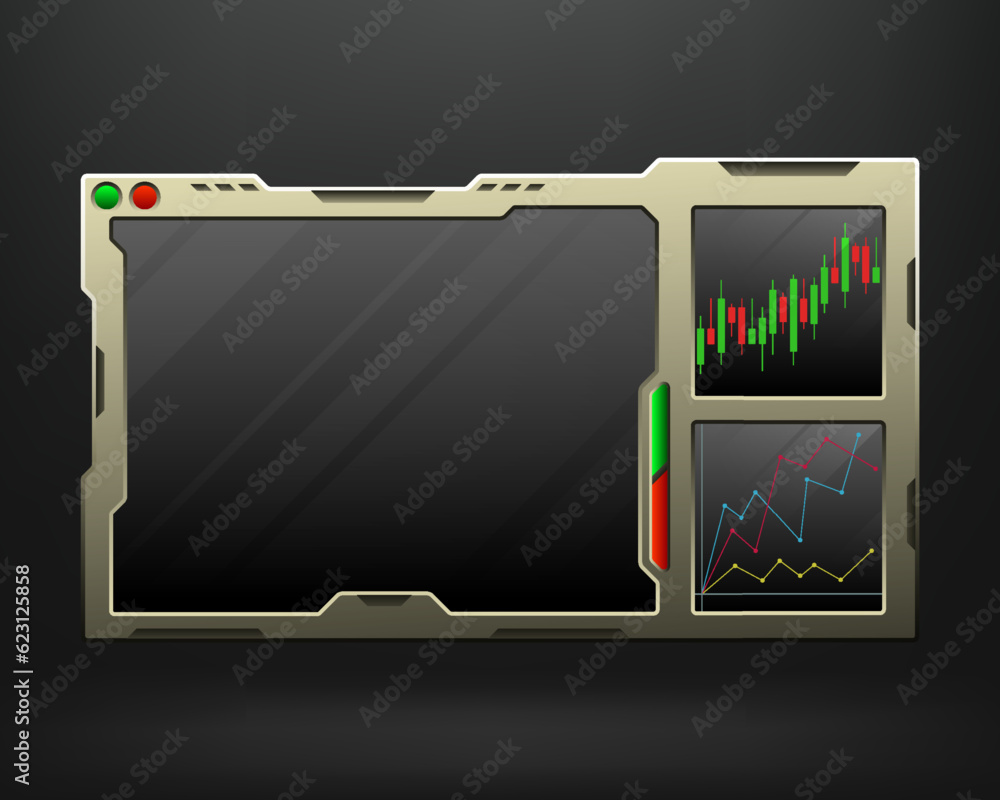 Metal border stream overlay for stock market or cryptocurrency trading ...