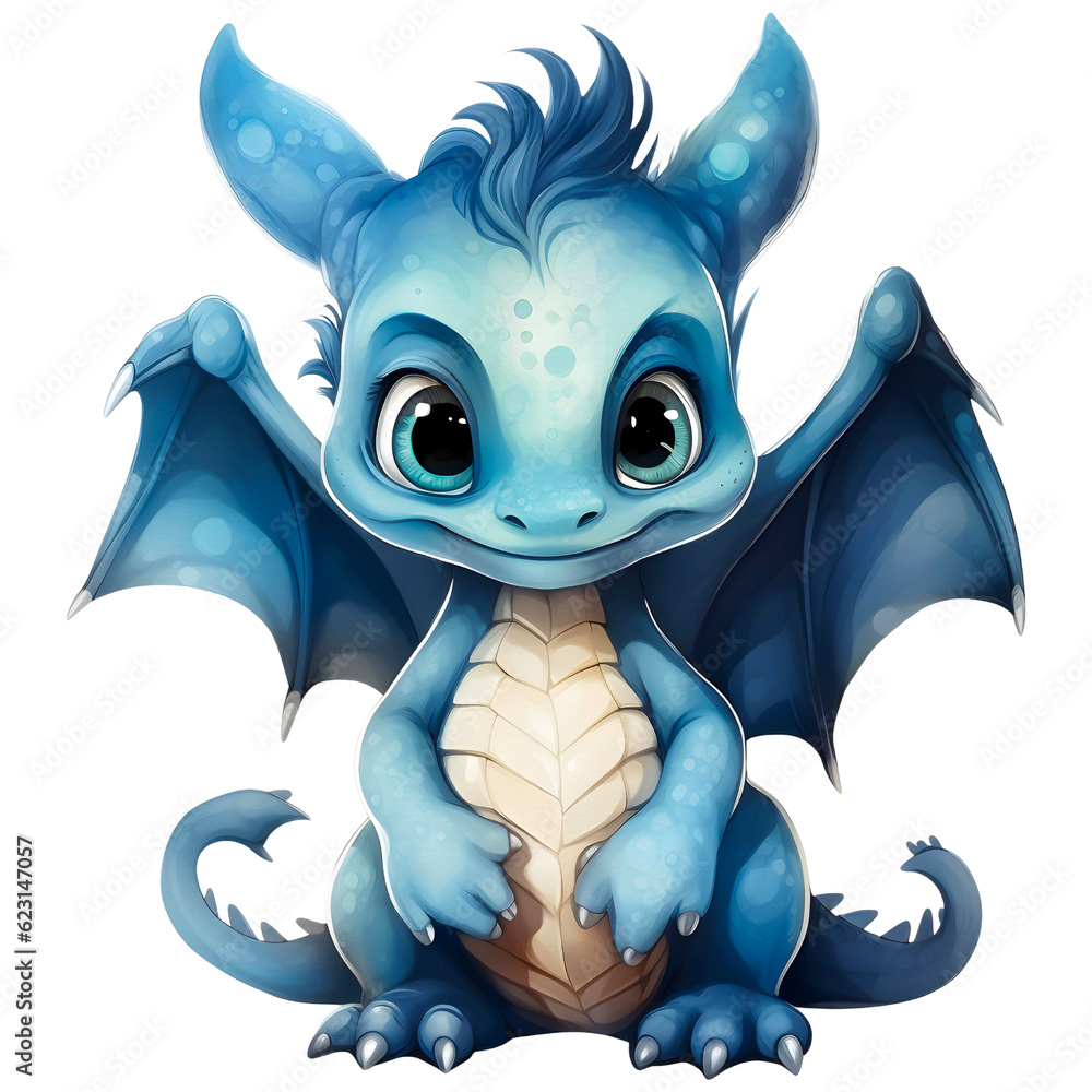 Blue baby dragon watercolor clipart with transparent background ...