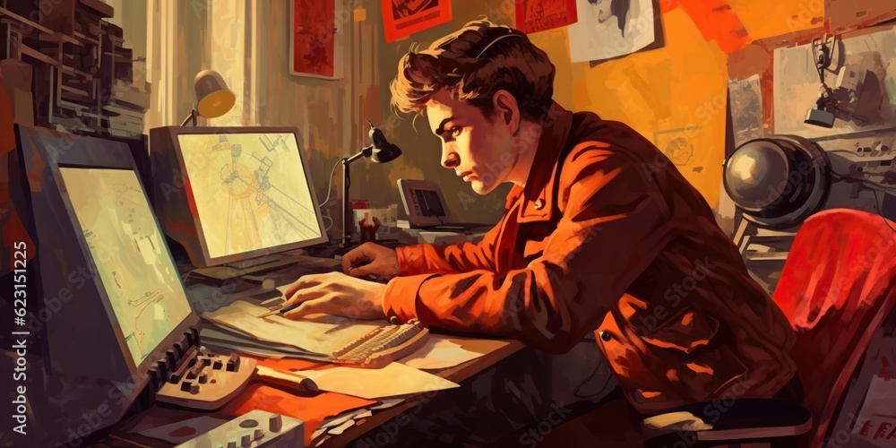 Ilustración de Stock Soviet propaganda poster with an office worker at ...