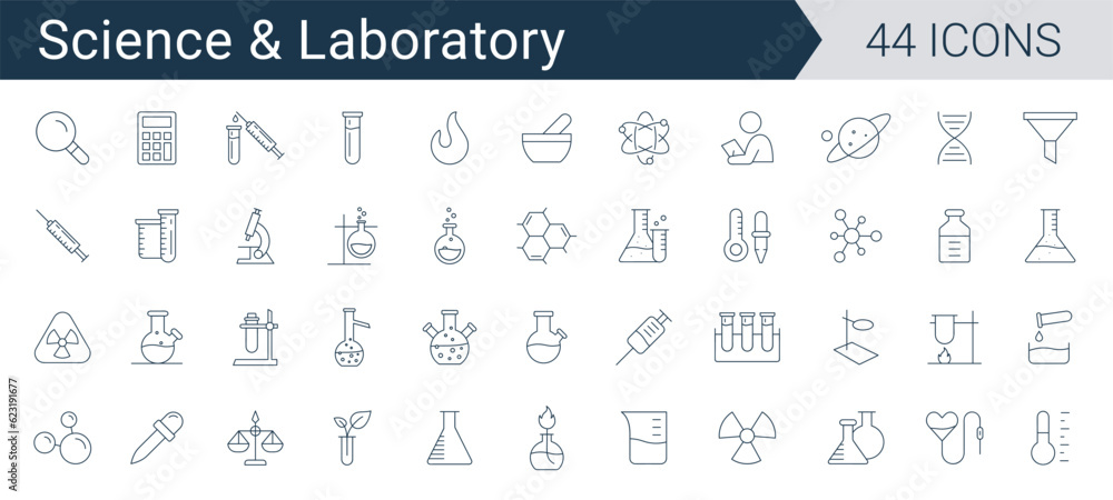 Science and Laboratory Icon Set. Chemistry and microbiology lab ...