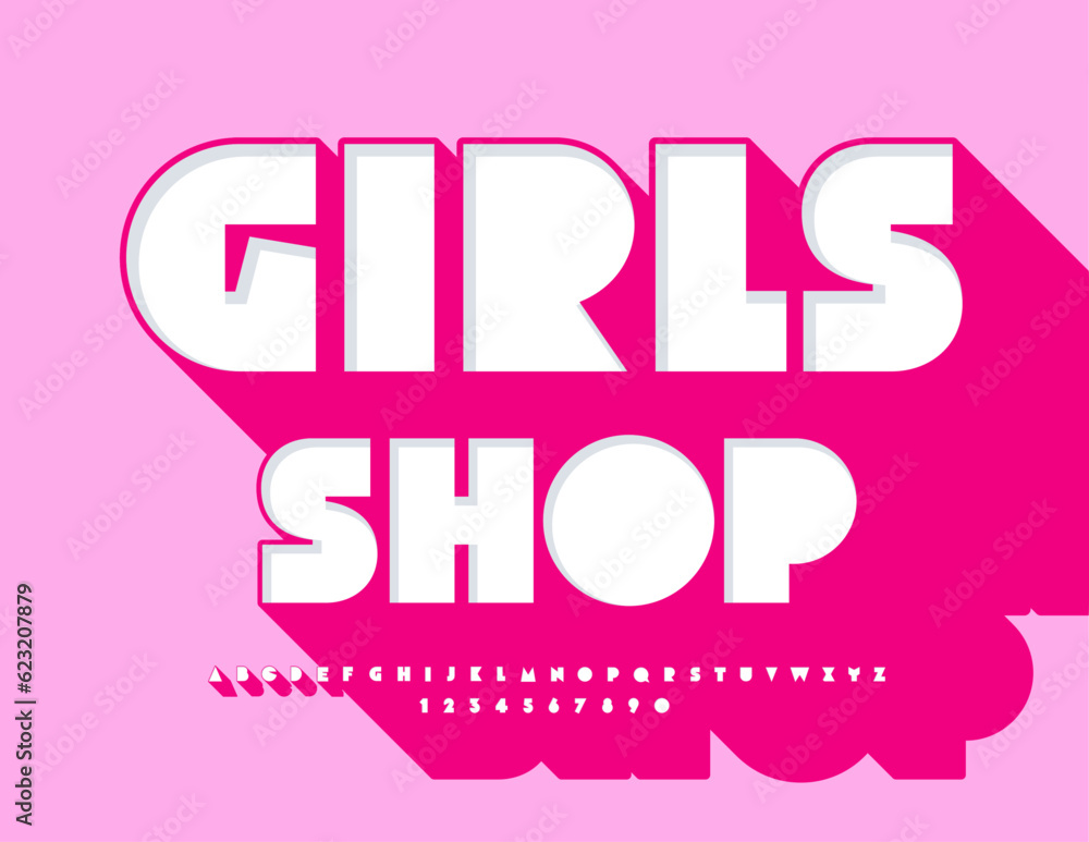 Vector bright Signboard Girls Modern Font with Big Pink Shadow. 3D ...