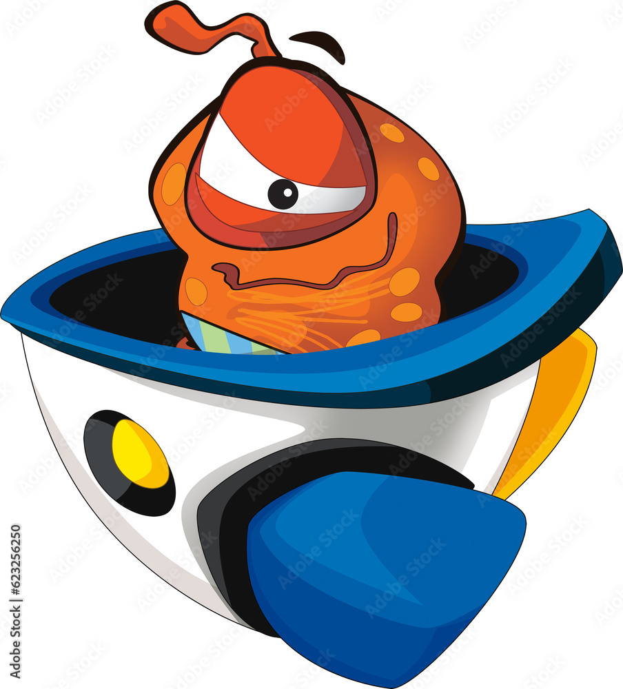 Cartoon alien creature on a ufo space ship or star ship transportation ...