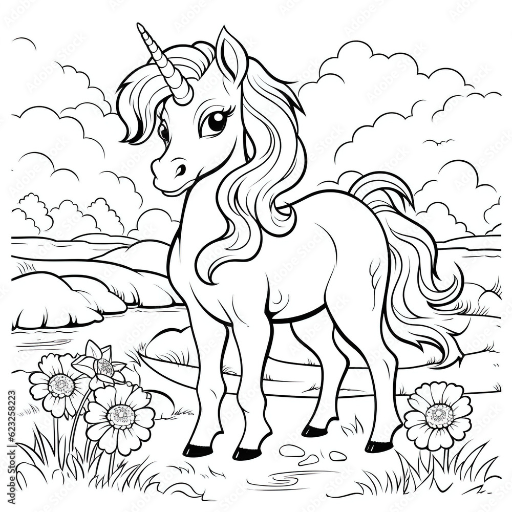 Unicorn coloring page, Preschool coloring activity Stock Illustration ...