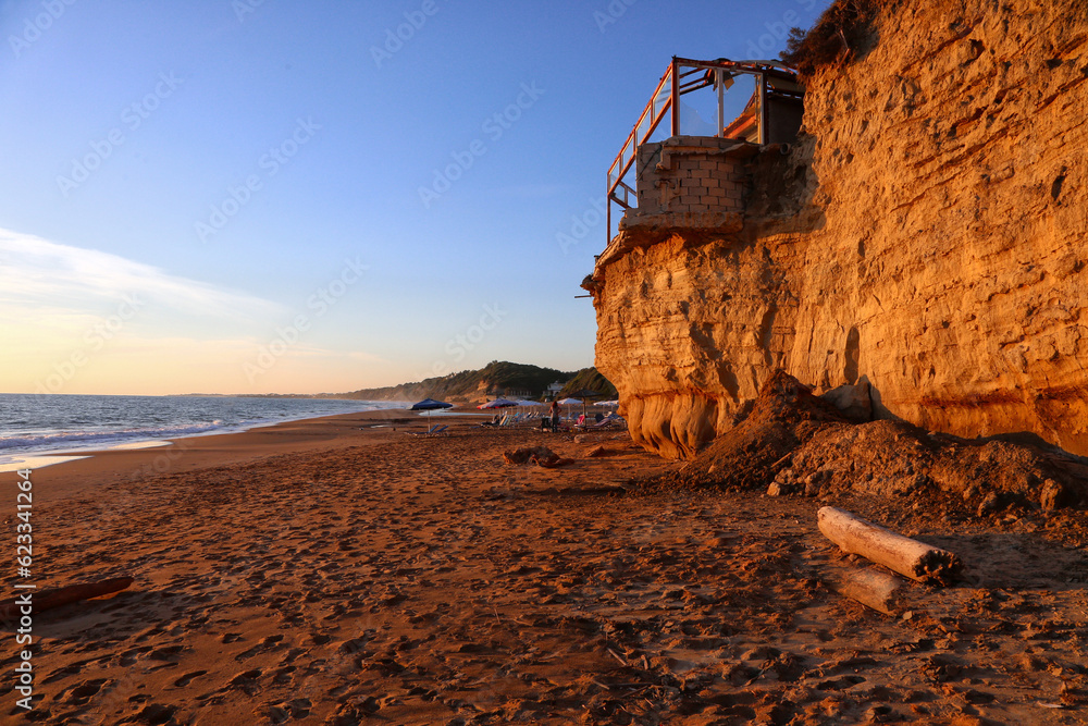 amazing sunset view, Santa Barbara beach, Paleokastritsa region ...