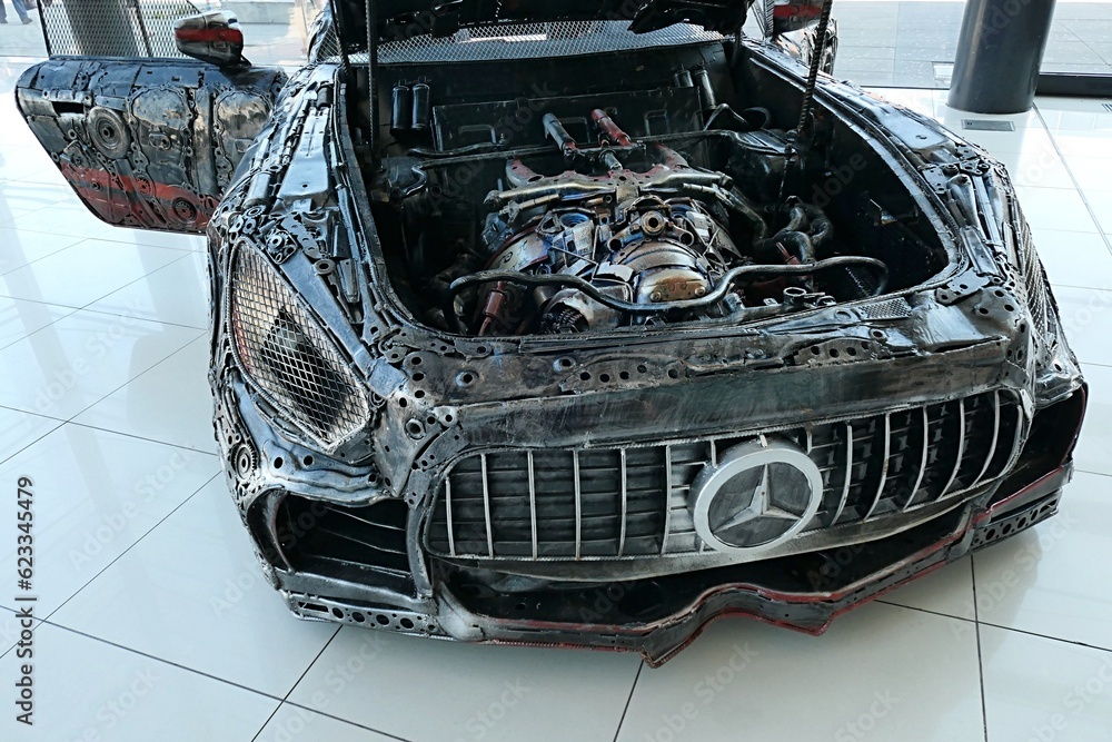 Front mask and part of chassis of replica of grand tourer car Mercedes ...
