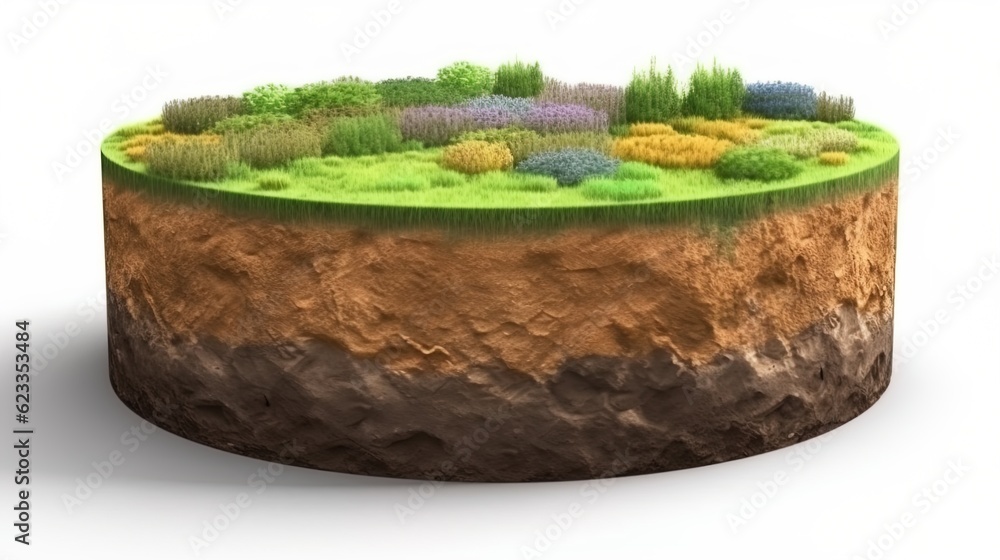 Earth land Soil layers 3D Illustration round soil ground cross section ...