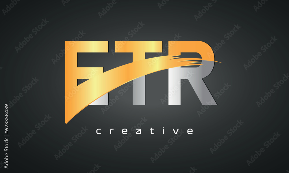 ETR Letters Logo Design with Creative Intersected and Cutted golden ...