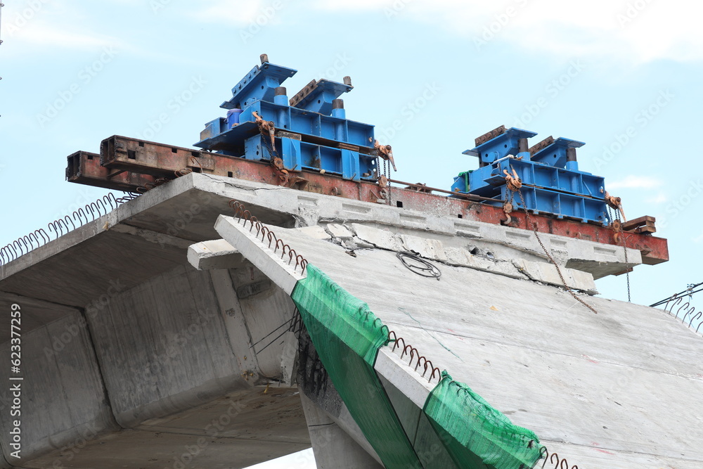 Collapsed bridge piers, bottom view of concrete piers caused by ...