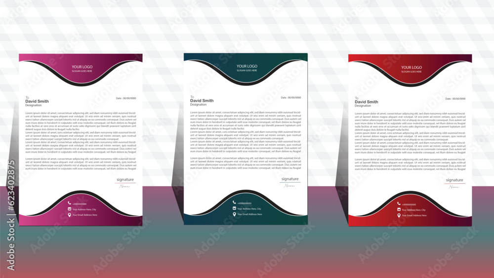business template. set of three letterhead. business letterhead design ...