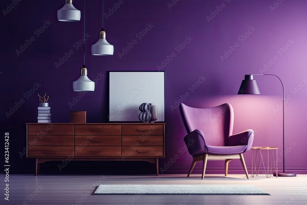 purple room really Peri vacant wall, chair, light, and TV cabinet ...