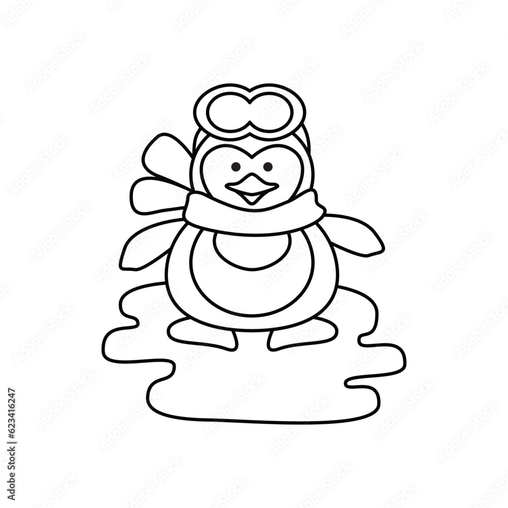 Cute winter penguin coloring page. Line art design for kids colouring ...