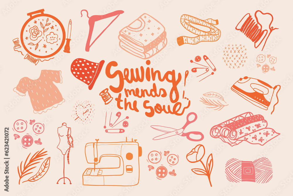 Set of Sewing clipart files, Sewing Silhouette, Seamstress vector elements, Tailor, Thread ...