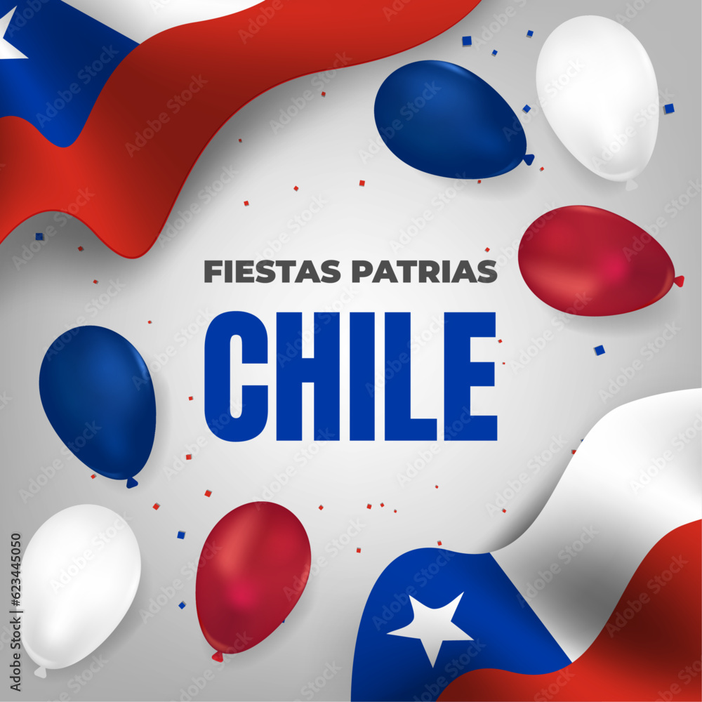 Chile National Holiday Celebration Greeting with Balloons, Flags, and ...