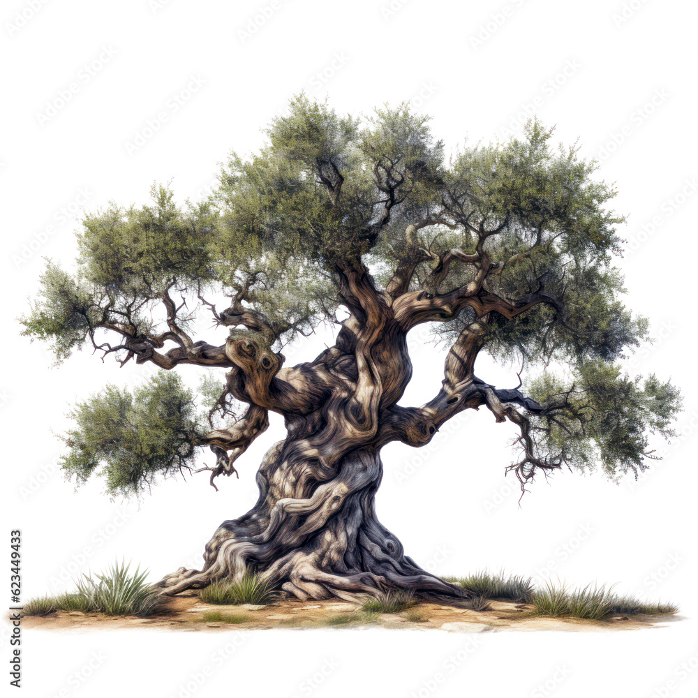 Olive tree isolated on transparent background, green foliage and trunk ...