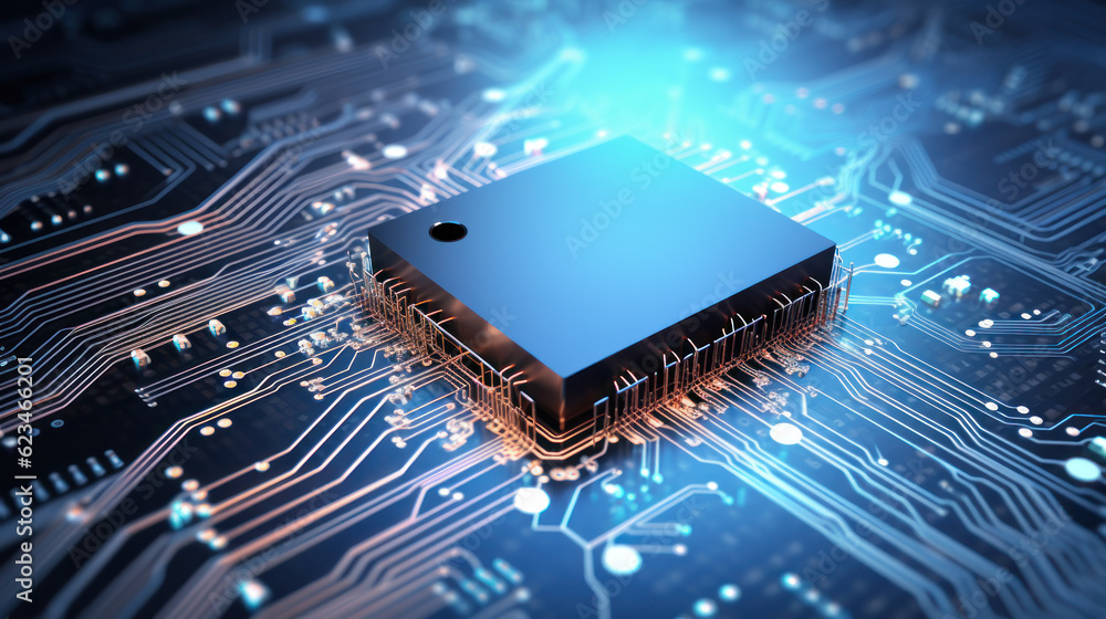 Advanced Technology Concept Visualization: Circuit Board CPU Processor Microchip Starting ...