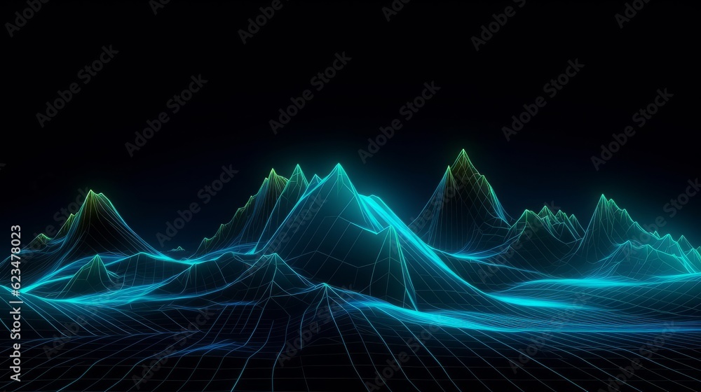 3d virtual contour landscape wire frame digital audio mountain peak ...