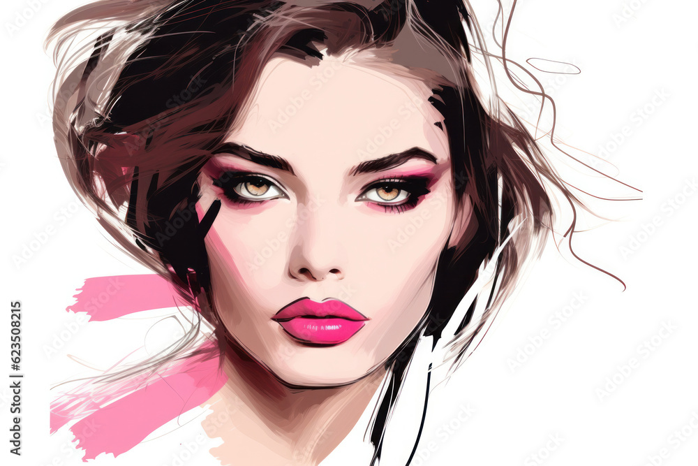Beautiful young woman model face portrait. Glamour girl makeup fashion ...
