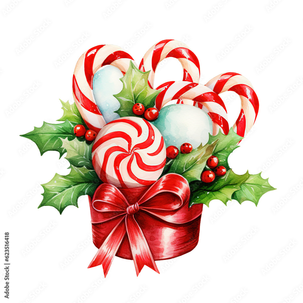 Watercolor Christmas Candy Gift Set Clipart PNG Sublimation isolated on ...