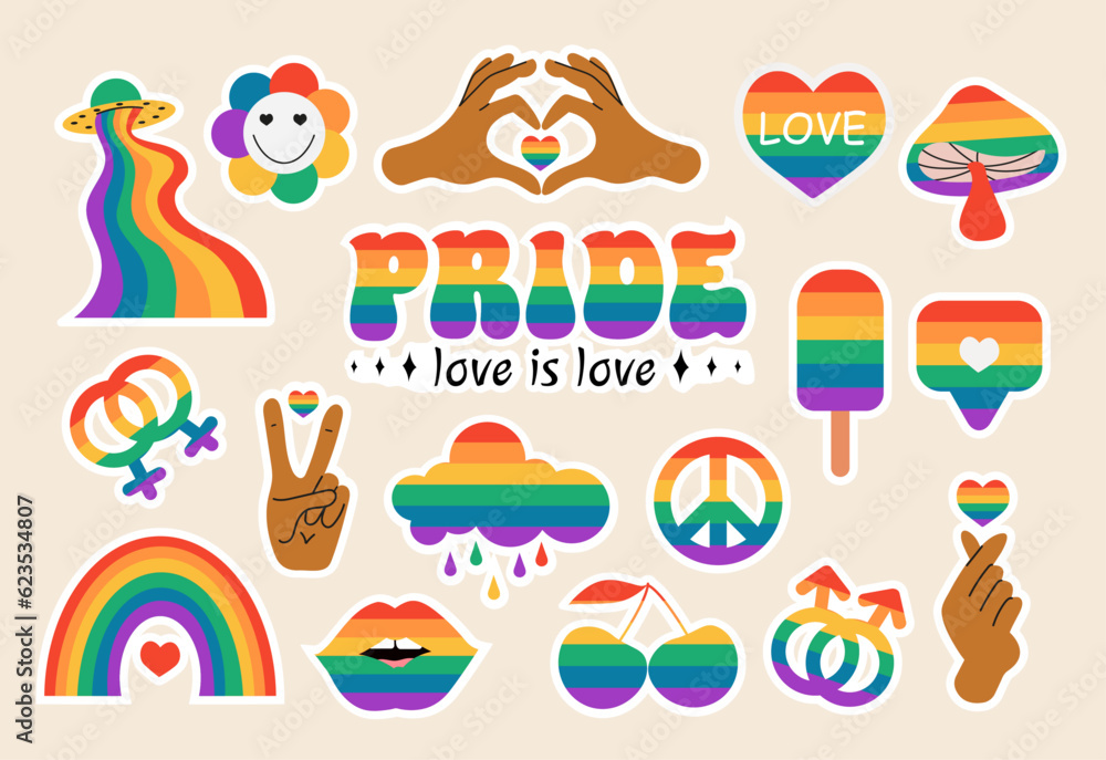 LGBT sticker pack on beige background. LGBTQ set. Symbol of the LGBT ...