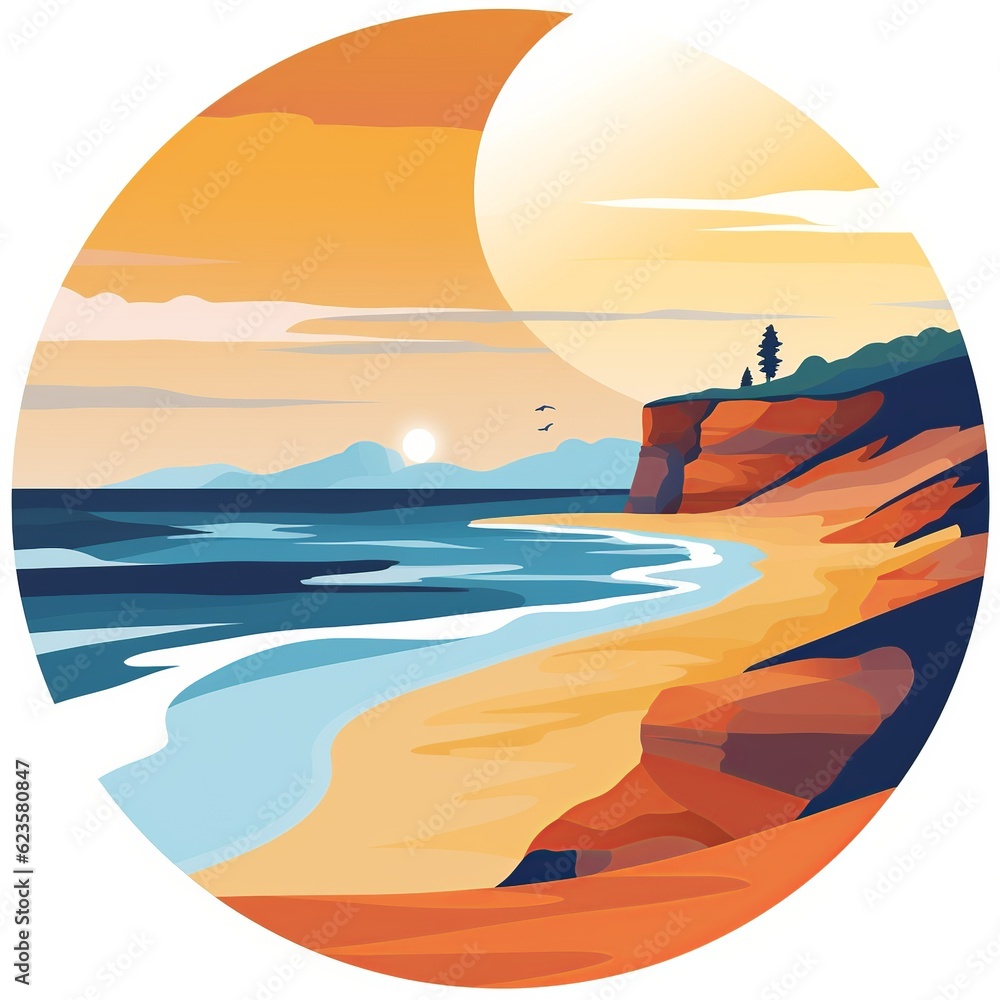 minimalistic illustration vividly depicts Algarve Beach. The use of ...
