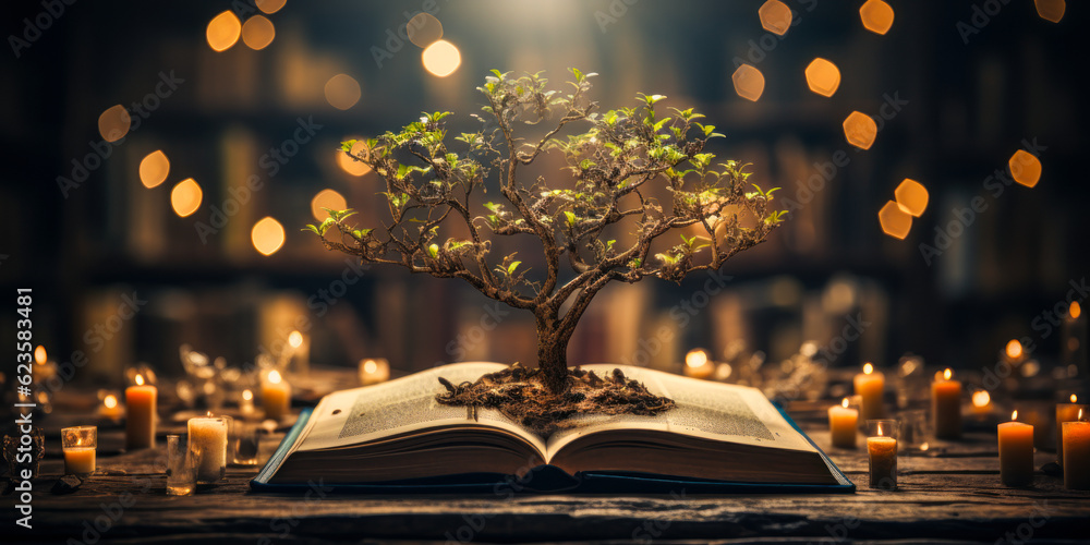 World philosophy day concept with tree of knowledge planting on opening ...