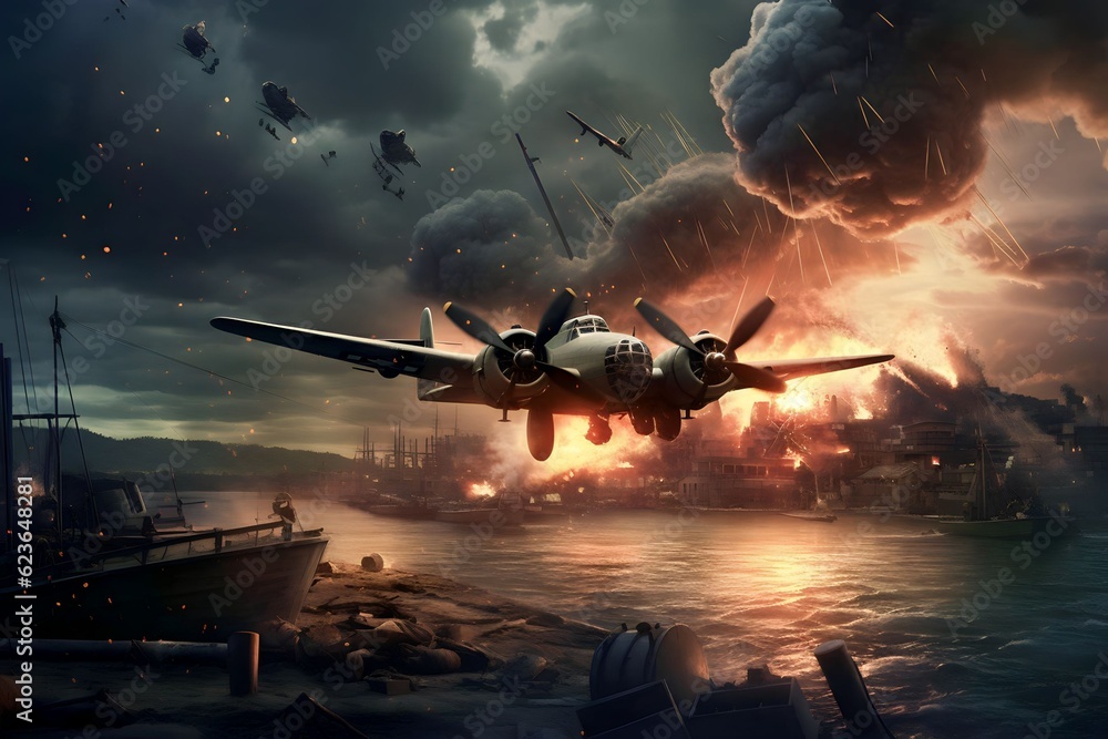 war planes shot each other and exploded in the sky in the world war II ...