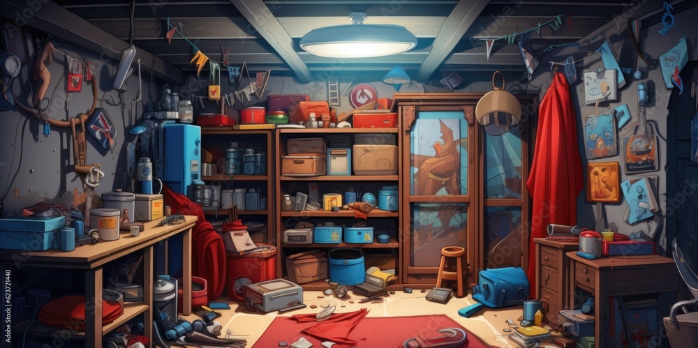 Fun and Vibrant Superhero Lair, generative ai Stock Illustration ...