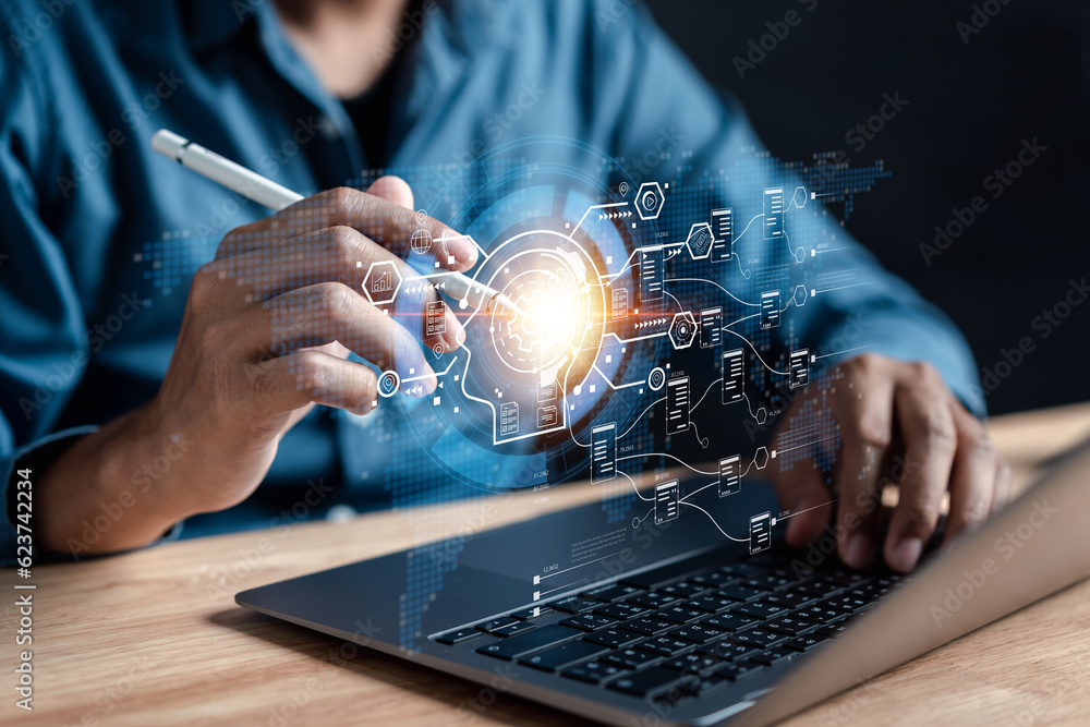 Data analysis of ai artificial intelligence process with technology processor to planning ...