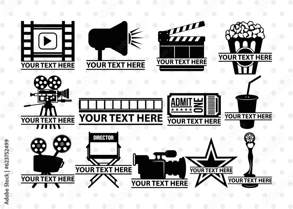 Movie Theme Split Monogram, Movie Theme SVG, Popcorn Svg, Movie Ticket ...