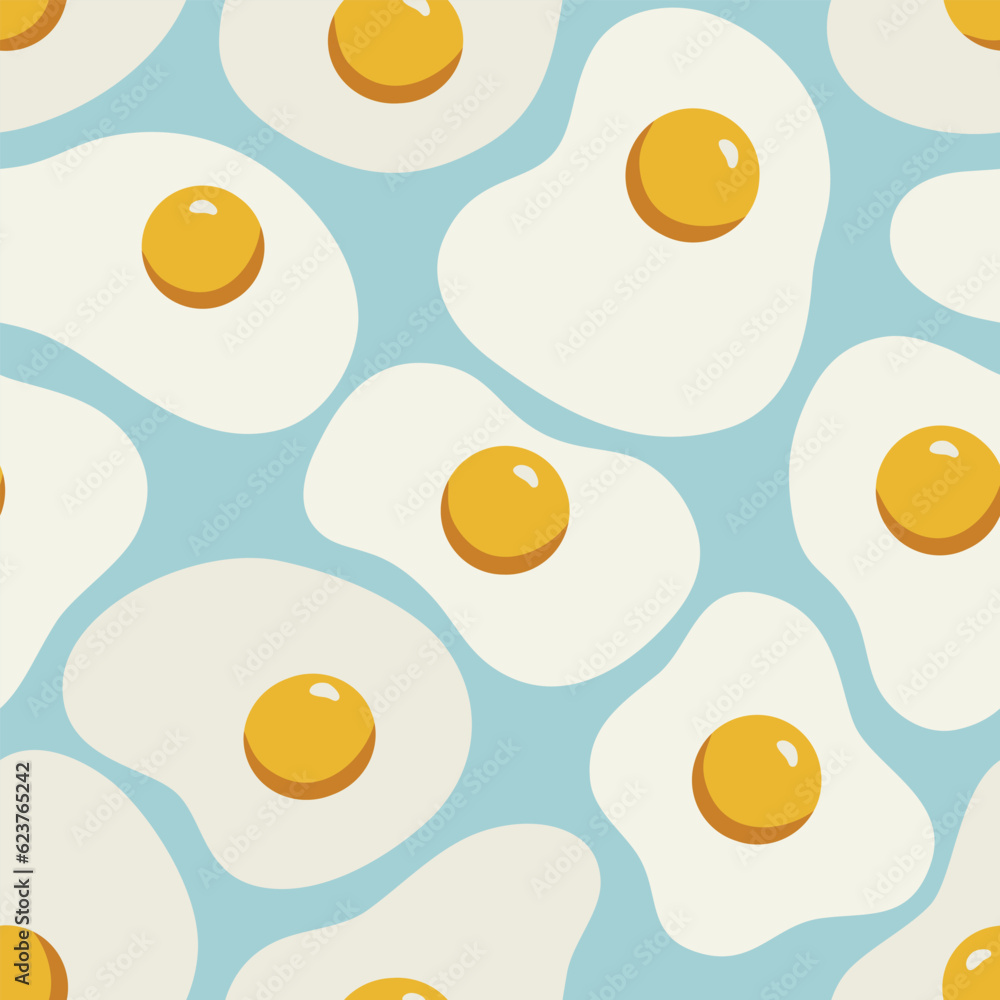 Pattern scrambled eggs on a blue background flat cartoon style ...