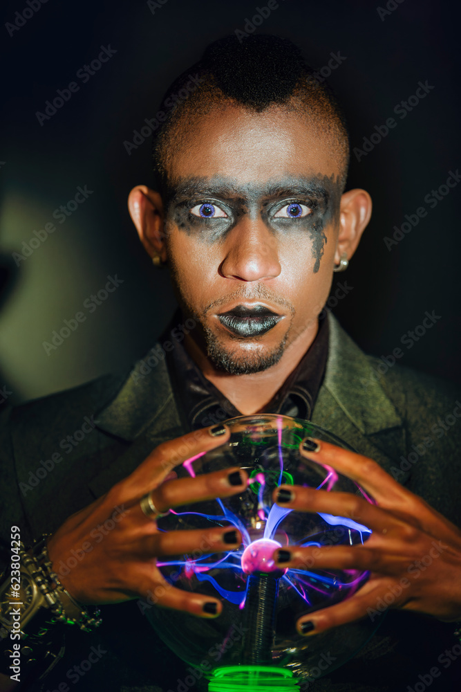 african american rapper with a plasma static electricity globe Stock ...