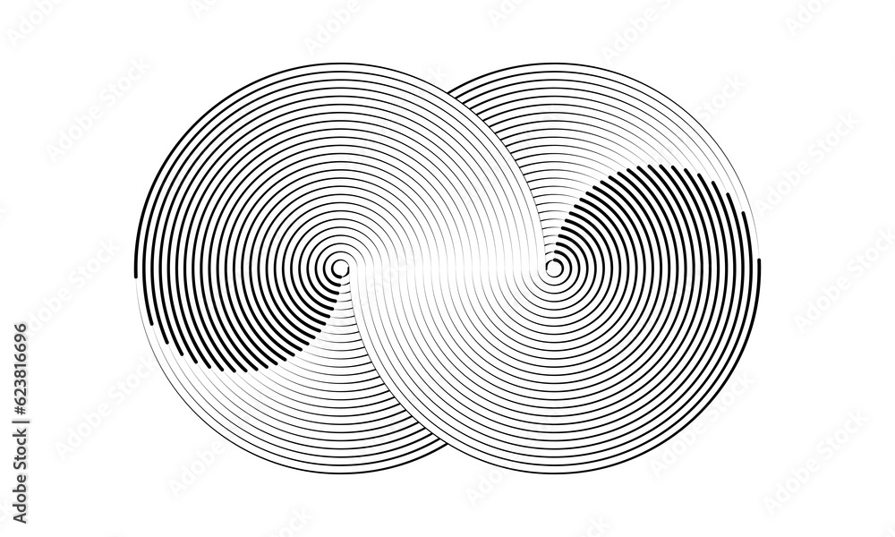 Two circles in a spiral or infinity symbol. Art lines illustration as ...