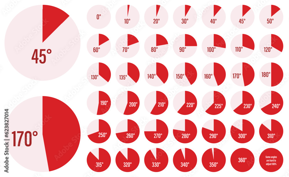 Set of angle measurement charts for a circle, pie diagrams infographic ...