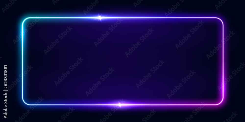 Vector 3d render, square glowing in the dark, pink blue neon light ...