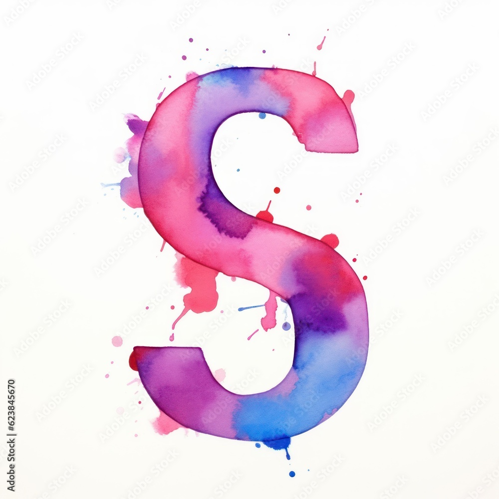 Colorful Floral Watercolor Alphabet Letters. Letter S. Isolated on ...