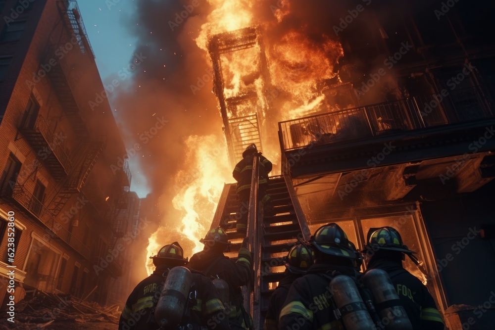 Fearless firefighters displaying immense bravery, rescuing people from ...