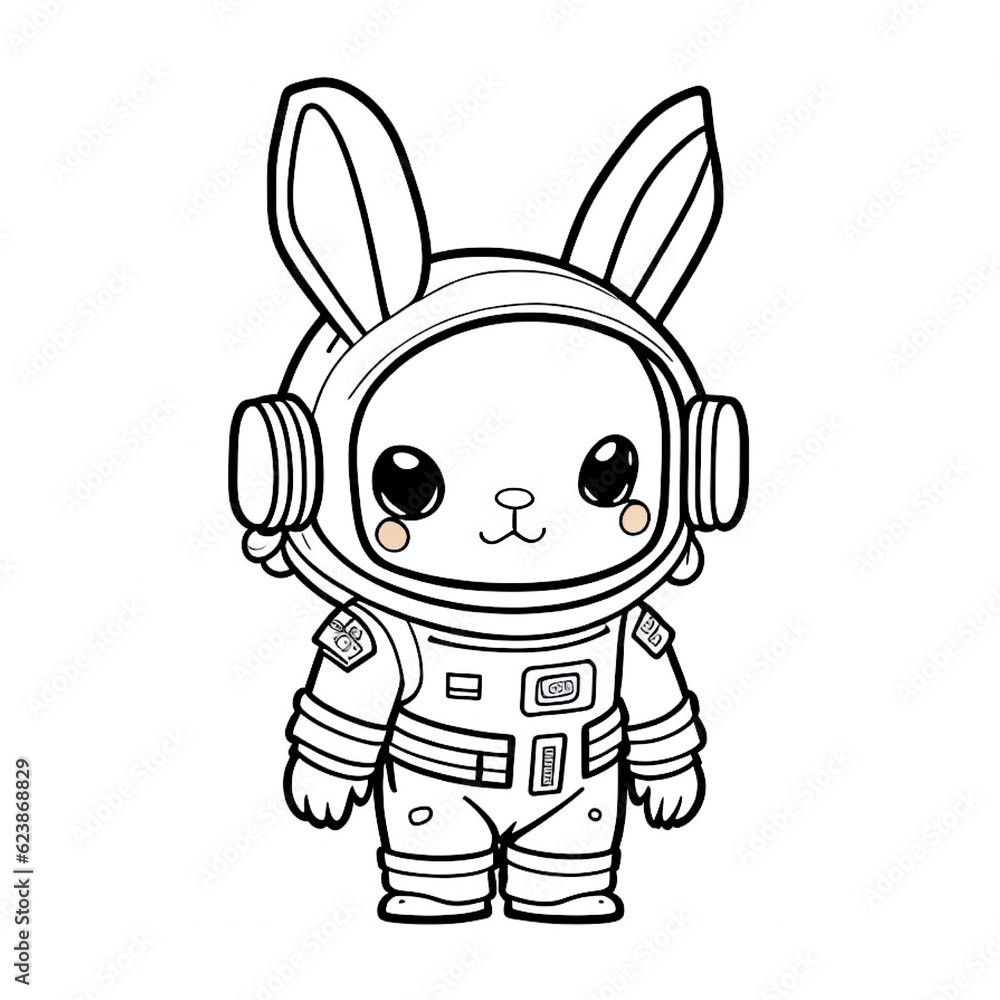 rabbit in an astronaut suit in a space helmet, standing on two feet ...
