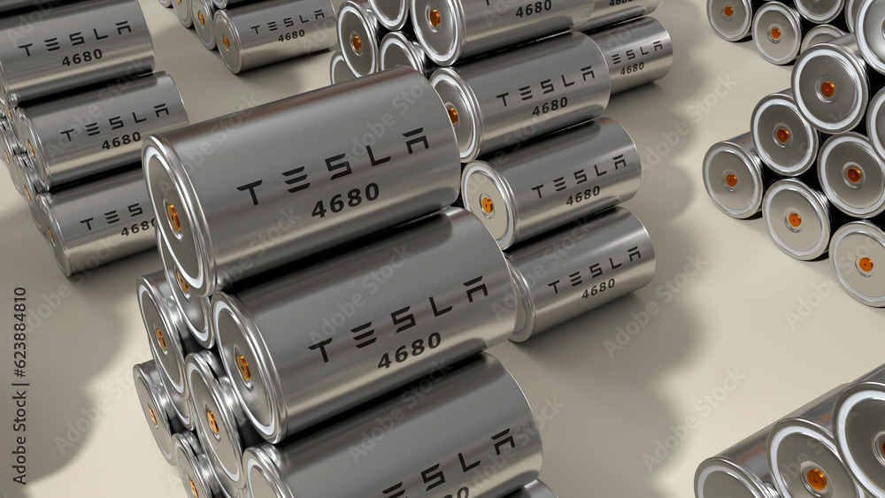 4680 Tesla battery array, High-capacity li-ion accumulator cell modules ...